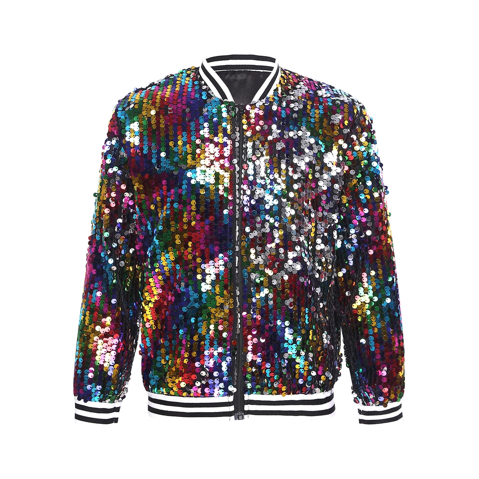YONGHS Kids Girls Sparkly Sequins Baseball Coat Long Sleeve Disco Dance ...