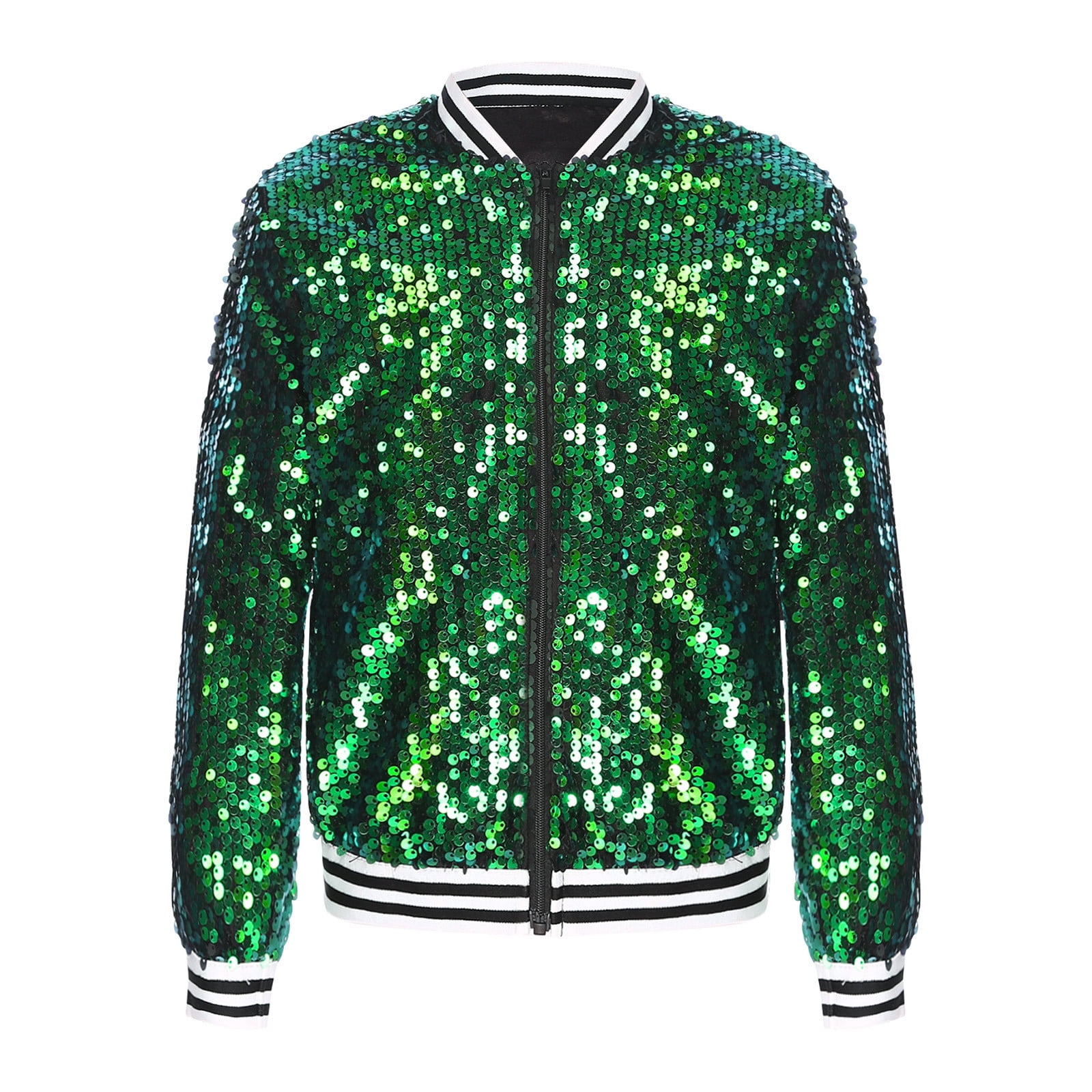 YONGHS Kids Girls Sparkly Sequins Baseball Coat Long Sleeve Disco Dance ...