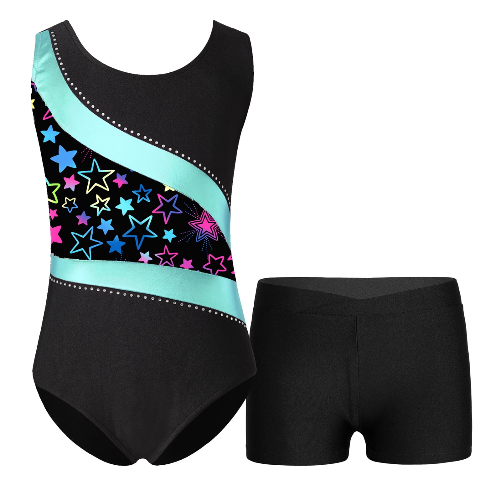 YONGHS Kids Girls Sports Dance Tracksuit Sleeveless Printed Gymnastics ...