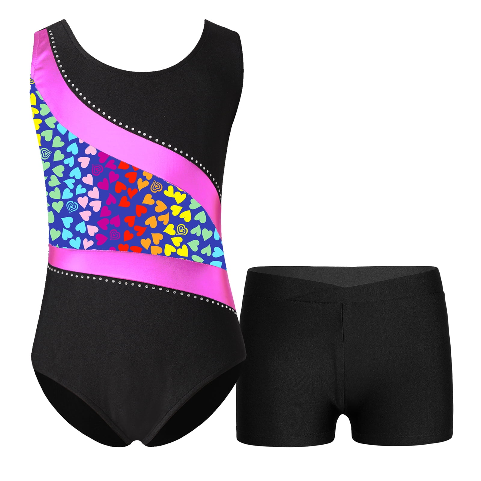 YONGHS Kids Girls Sports Dance Tracksuit Sleeveless Printed Gymnastics ...