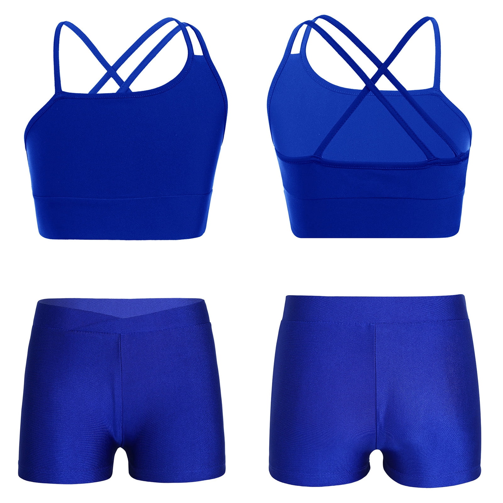 YONGHS Kids Girls Sports Gymnastic Outfits Crop Top Shorts Set 6-14 A ...
