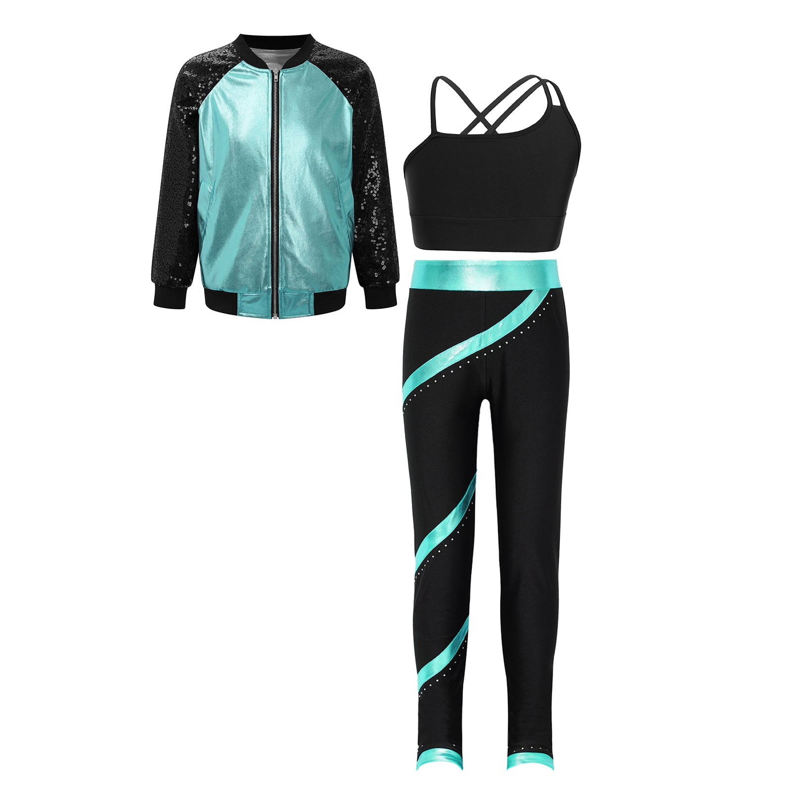 YONGHS Kids Girls Sports Tracksuit Strappy Tanks Vest with Metallic ...