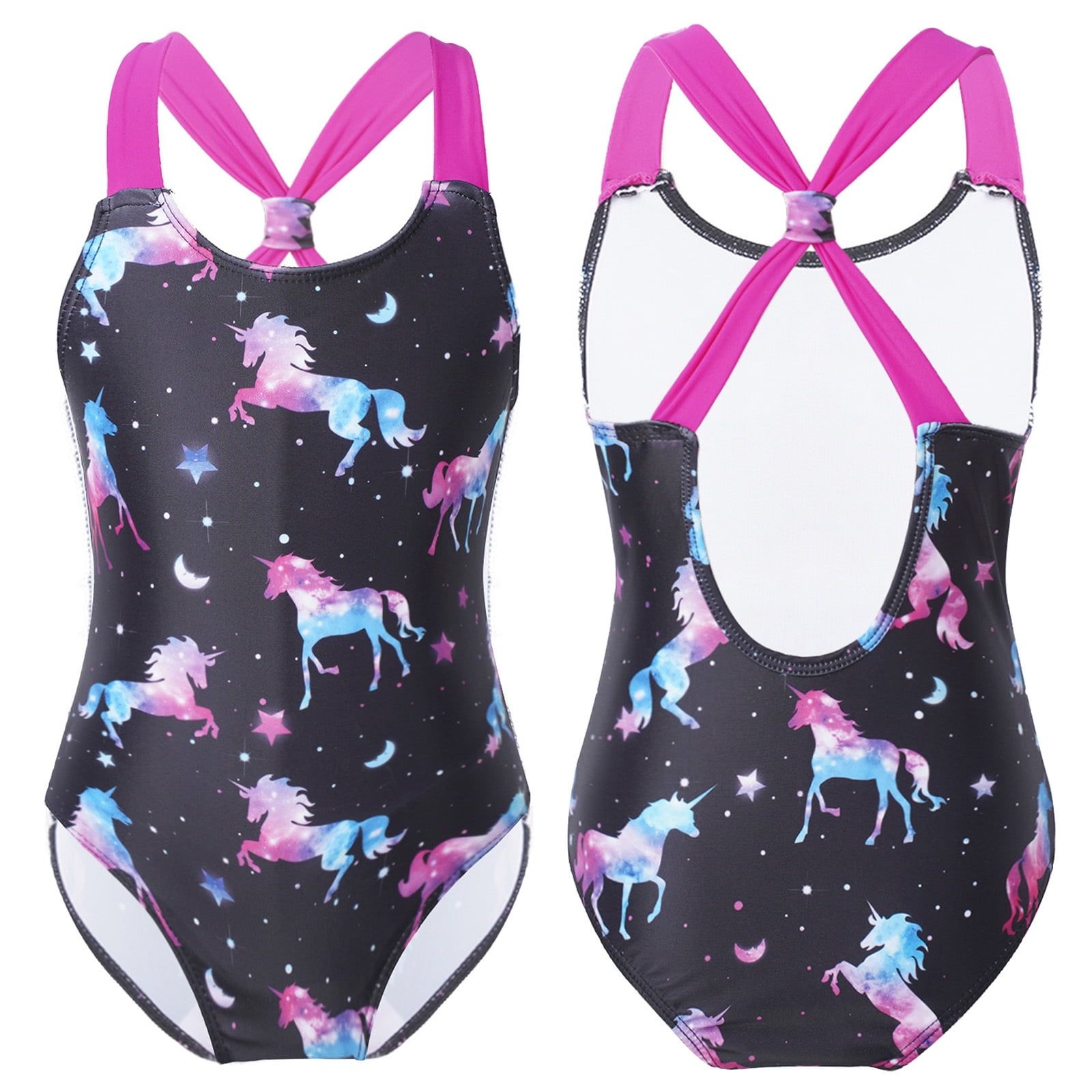 YONGHS Kids Girls Swimsuit Criss Cross Back One Piece Swimming Bathing ...
