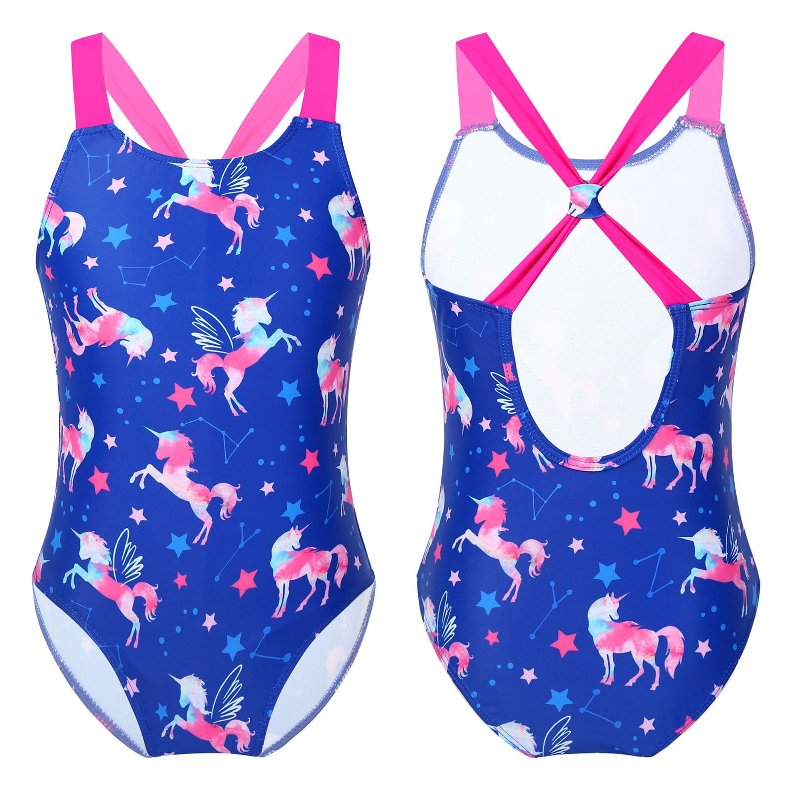 YONGHS Kids Girls Swimsuit Criss Cross Back One Piece Swimming Bathing ...