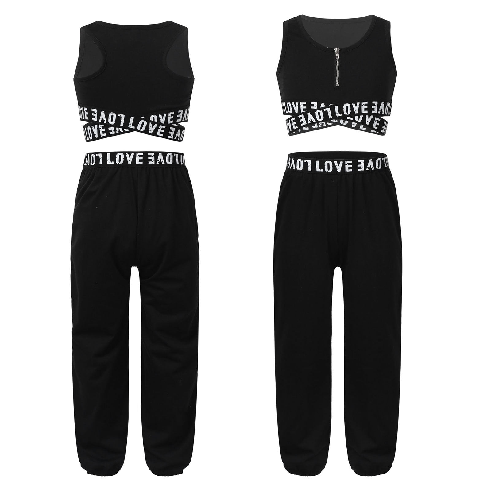 YONGHS Kids Girls Tracksuit Dance Outfit Sports Crop Tops Trouser Set A ...