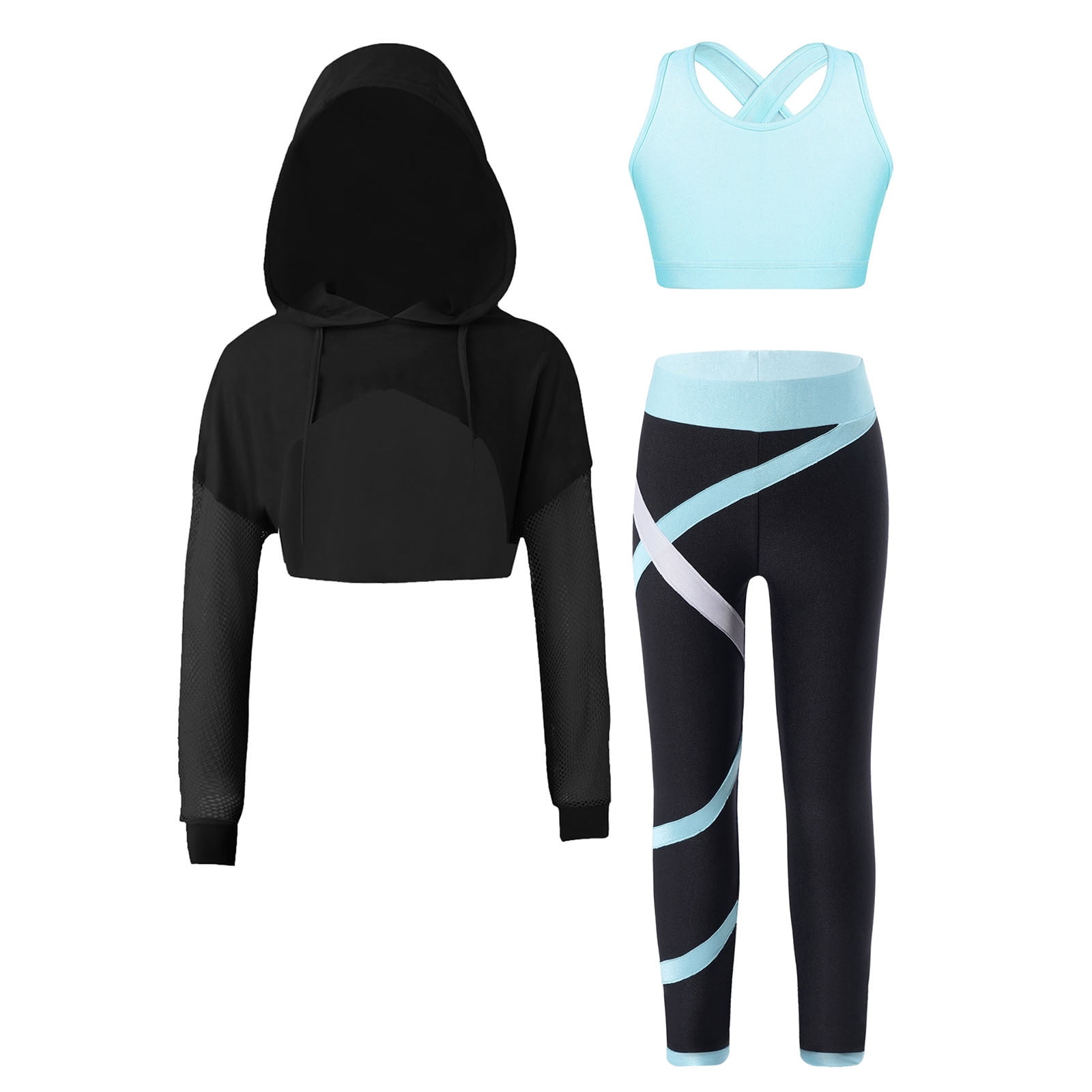 YONGHS Kids Girls Tracksuits 3 Pieces Sport Bras Vest Crop Tops with ...