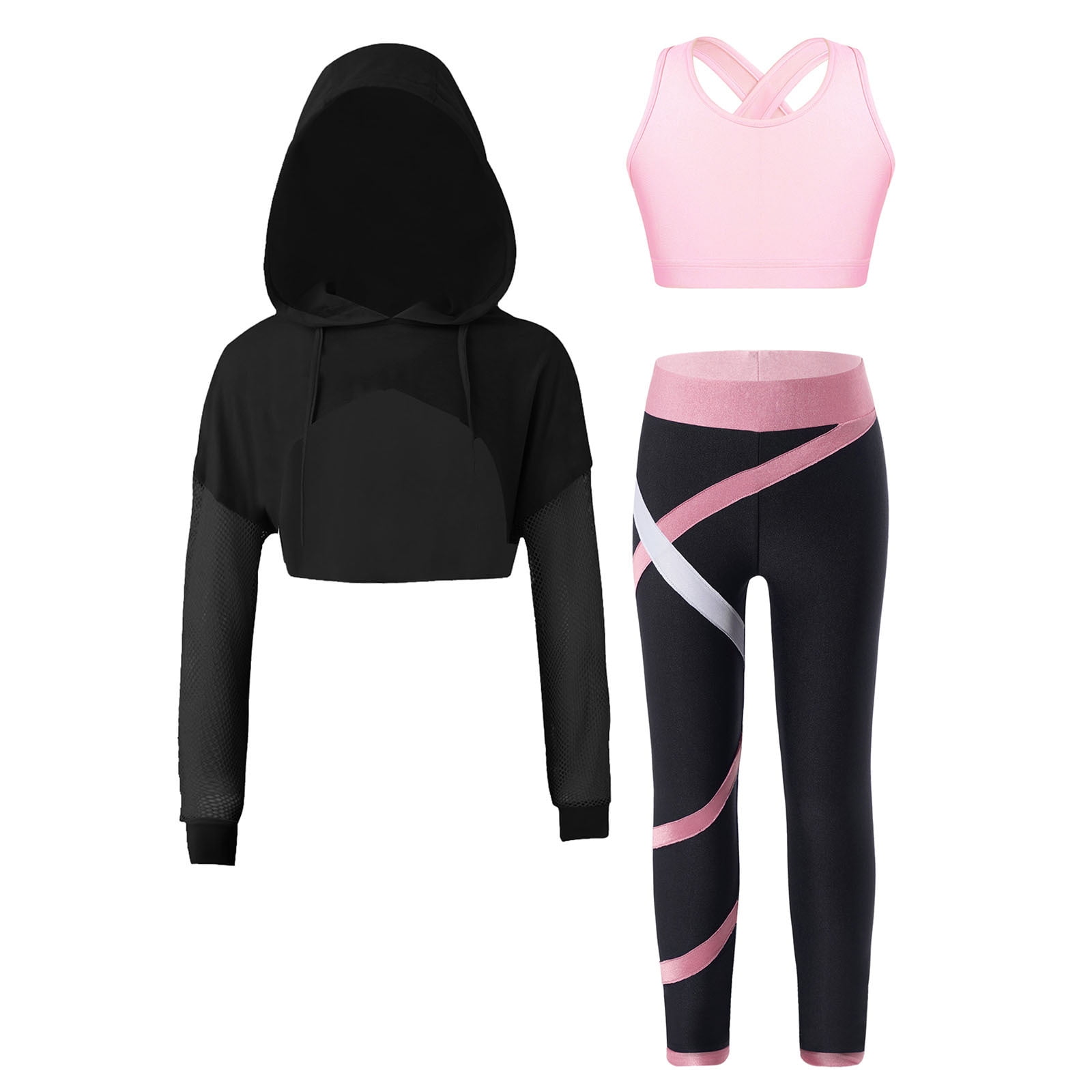 YONGHS Kids Girls Tracksuits 3 Pieces Sport Bras Vest Crop Tops with ...