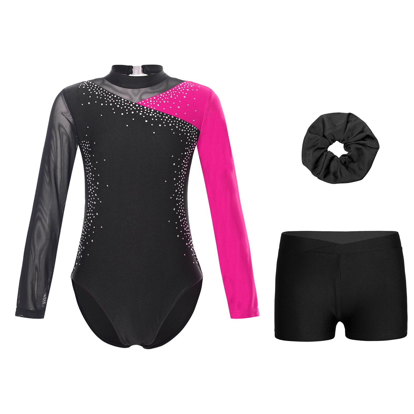 YONGHS Kids Girls Tumbling Outfit Sparkly Gymnastics Leotard Long ...