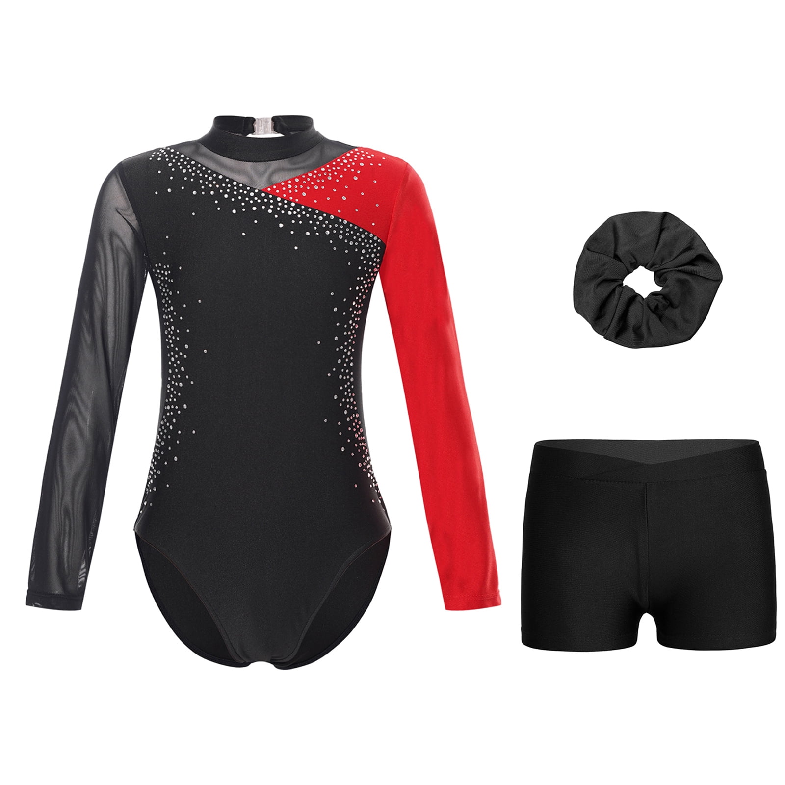 YONGHS Kids Girls Tumbling Outfit Sparkly Gymnastics Leotard Long ...