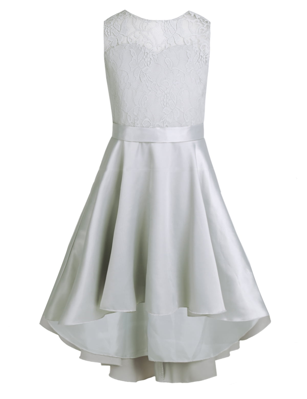 YONGHS Kids Satin High-Low Floral Lace Flower Girls Dess Wedding ...