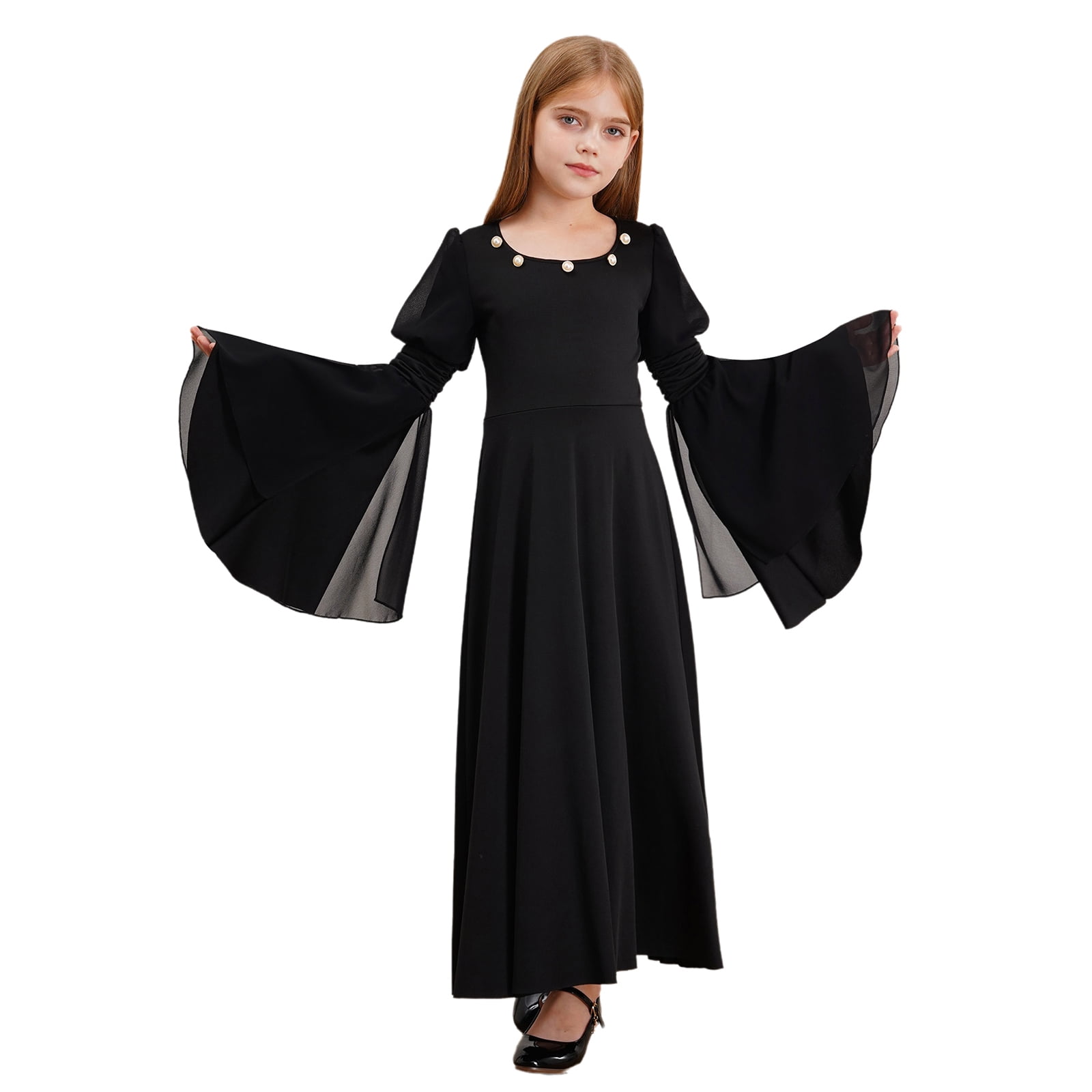 YONGHS Medieval Princess Costume for Girls Chiffon Bell Long Sleeve ...