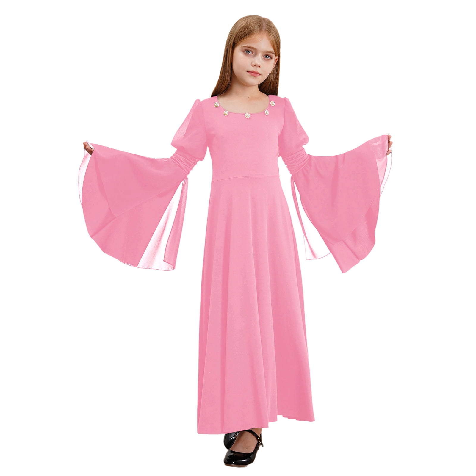 YONGHS Medieval Princess Costume for Girls Chiffon Bell Long Sleeve ...