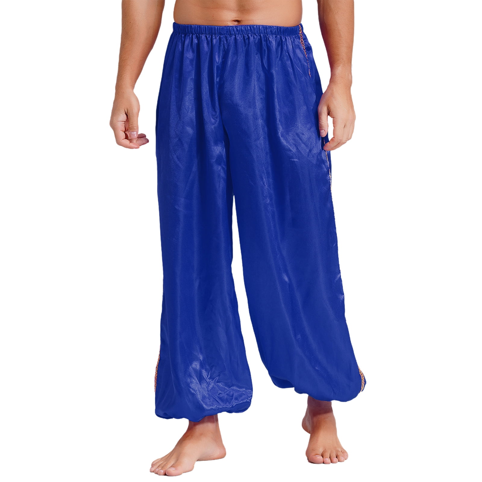 YONGHS Men's Arabian Prince Satin Pants Elastic Waistband Loose ...