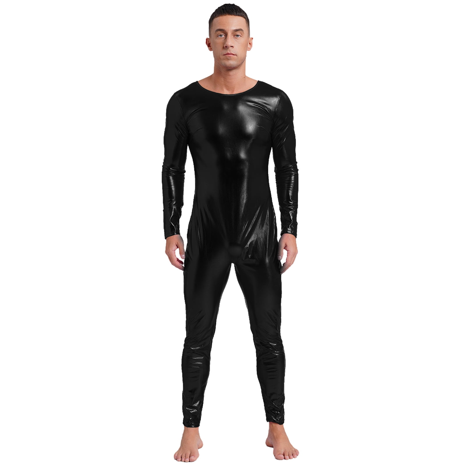 YONGHS Men's One Piece Shiny Metallic Patent Leather Jumpsuit Zentai ...