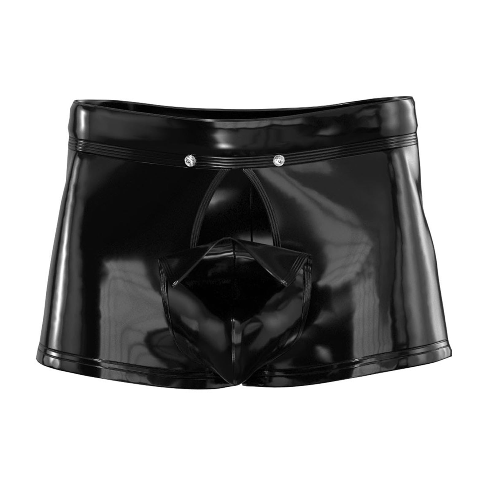 YONGHS Men's Patent Leather Boxer Underwear Zipper Button Openable ...