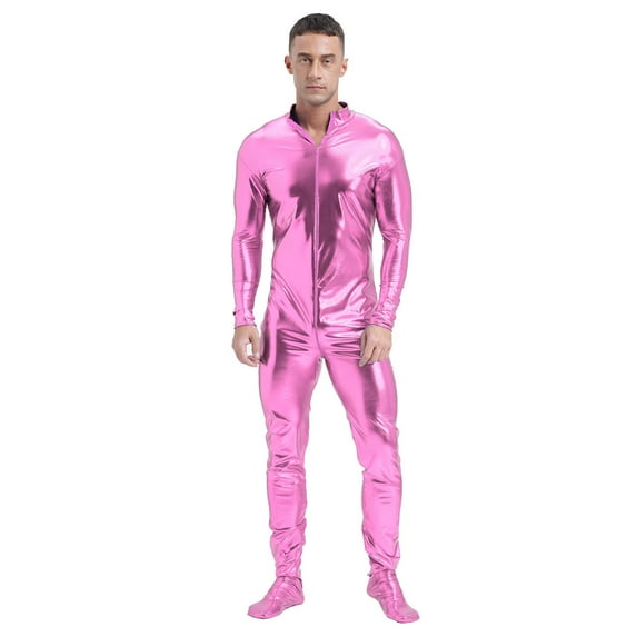 YONGHS Men’s Shiny Metallic Unitard Holographic One-Piece Bodysuits Wet ...