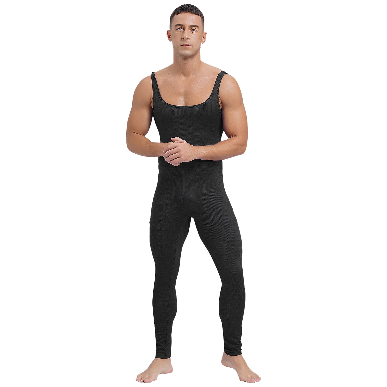 YONGHS Men's Sleeveless Full Body Unitard One Piece Slim Fit Rompers ...