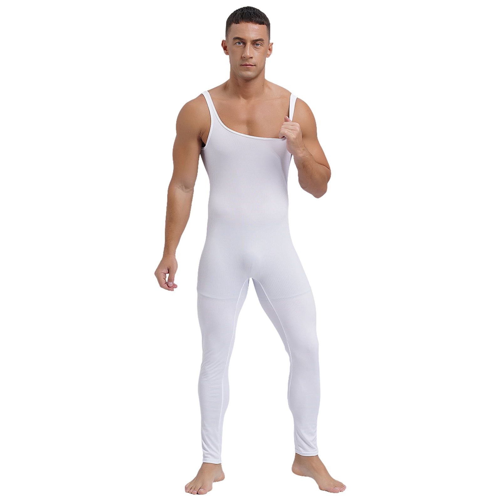 YONGHS Men's Sleeveless Full Body Unitard One Piece Slim Fit Rompers ...