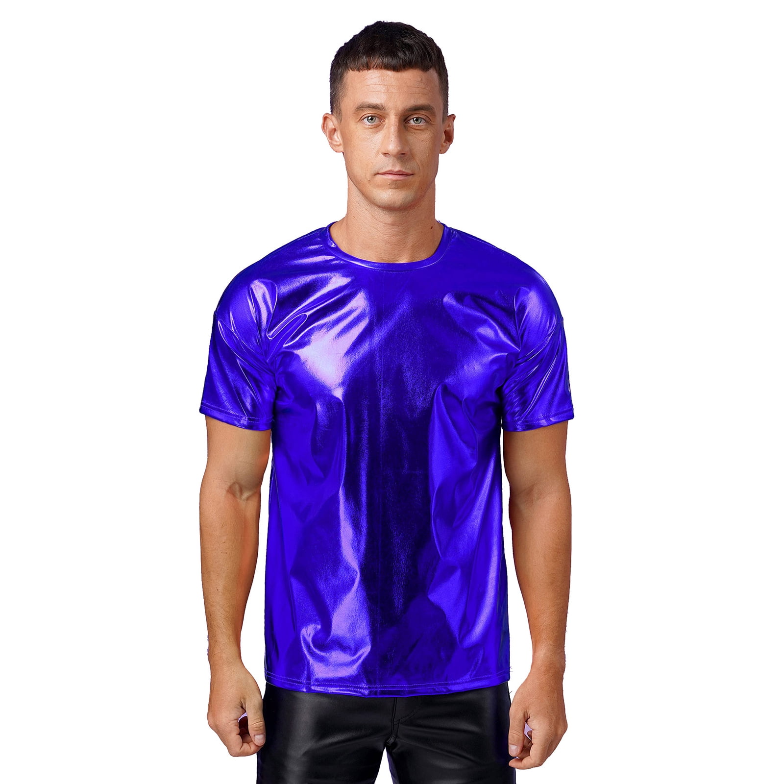 YONGHS Men's Sparkle Metallic Short Sleeve Crop Top Disco Dance Shirts ...