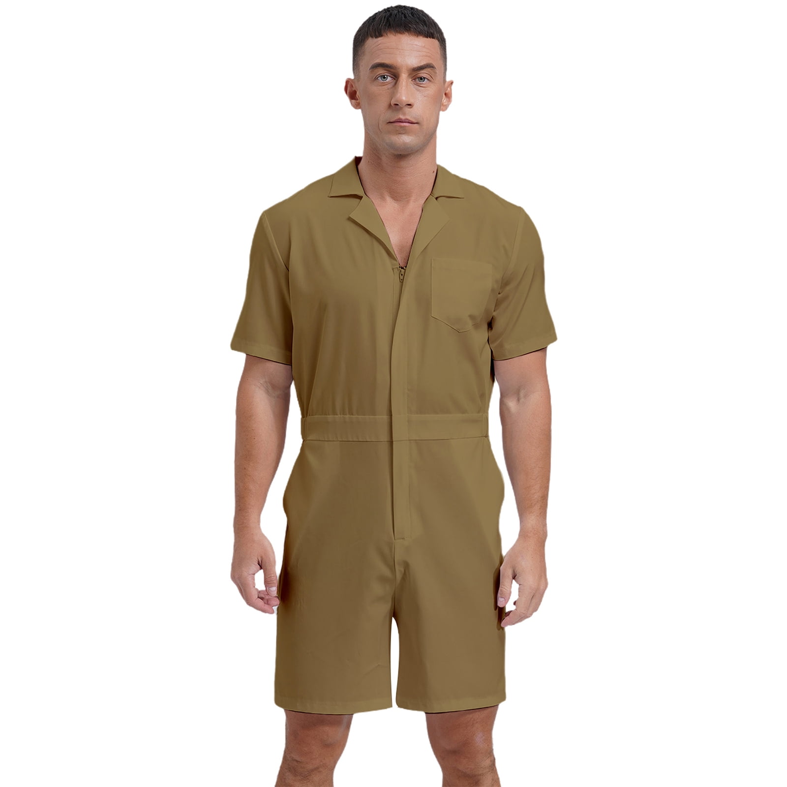 YONGHS Men's Summer Romper One Piece Overall Coverall Zipper Loose Fit ...