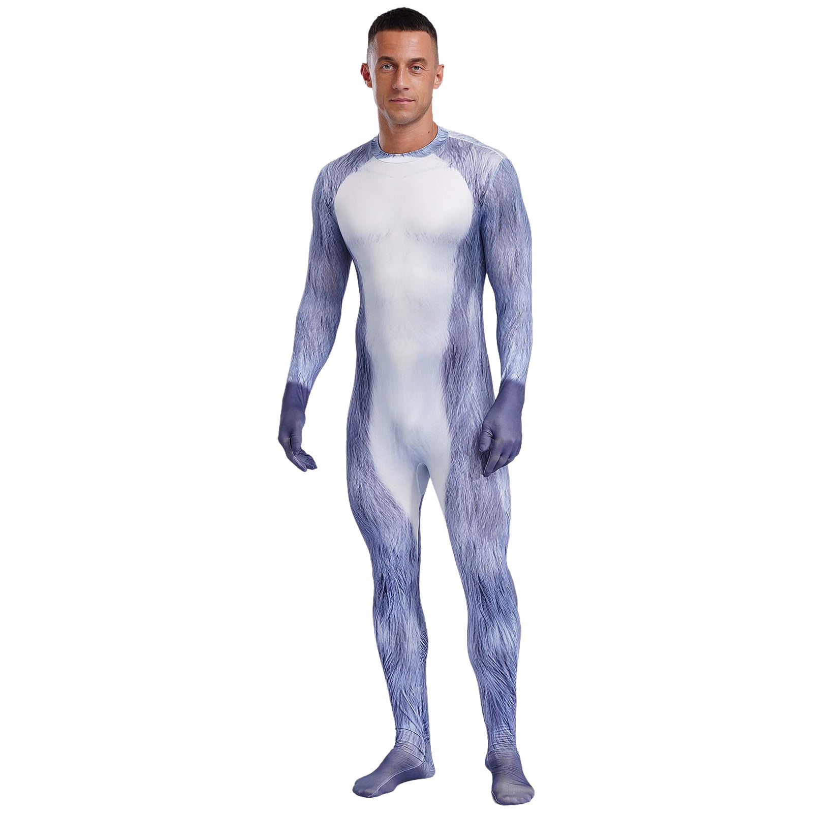 YONGHS Men's Zentai Werewolf Bodysuit Animal Print Cosplay Catsuit ...