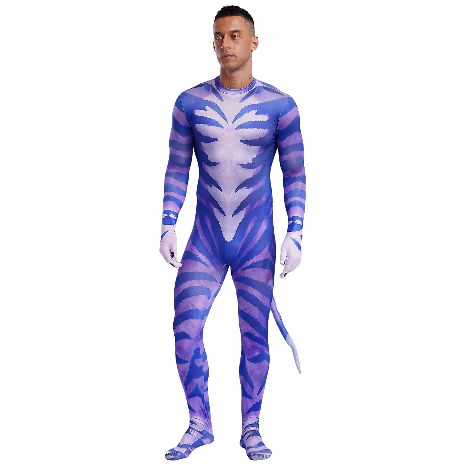 YONGHS Men's Zentai Werewolf Bodysuit Animal Print Cosplay Catsuit ...