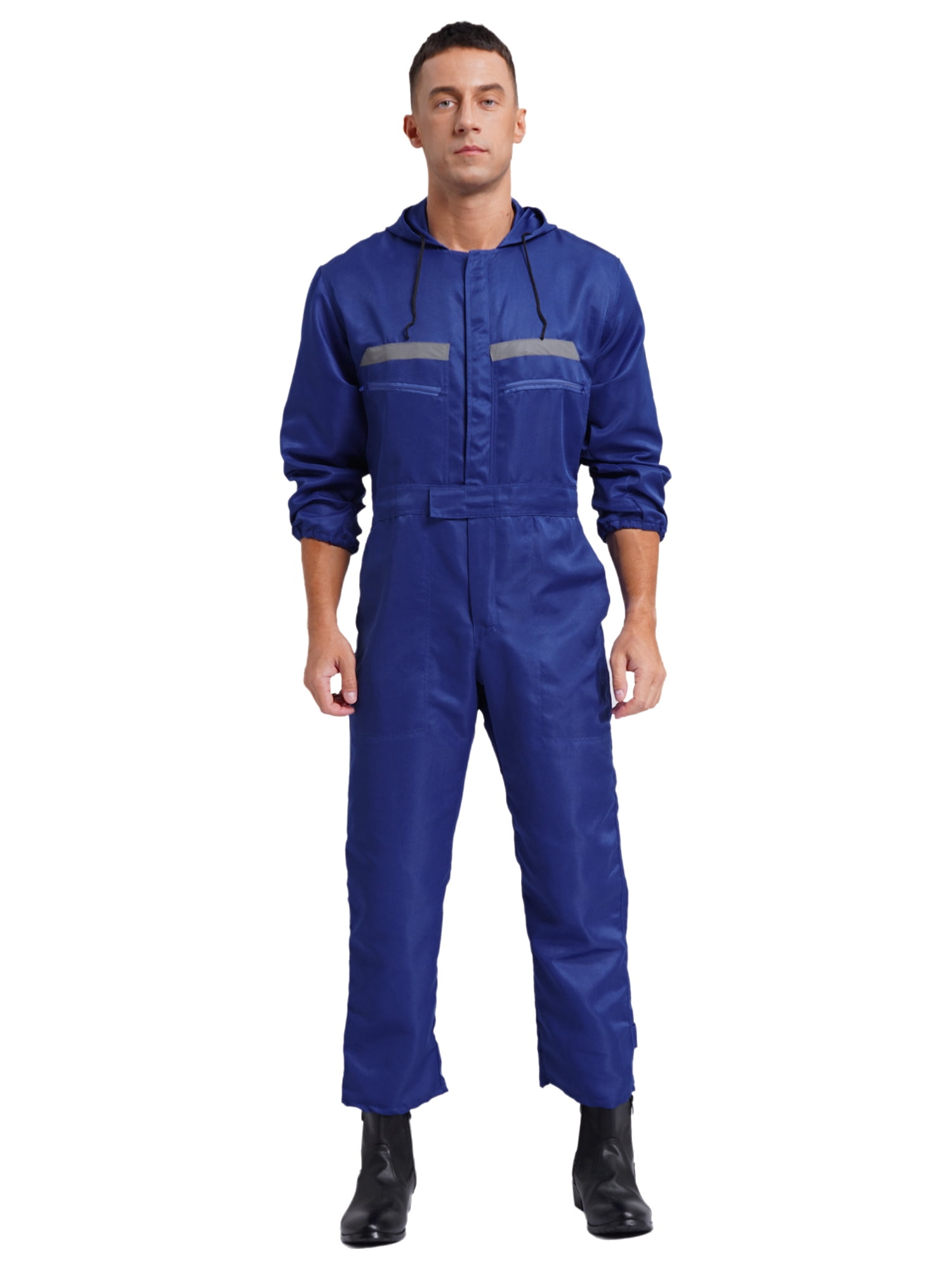 YONGHS Men's Zip-Front Hooded Coverall Long Sleeve Reflective Stripe ...