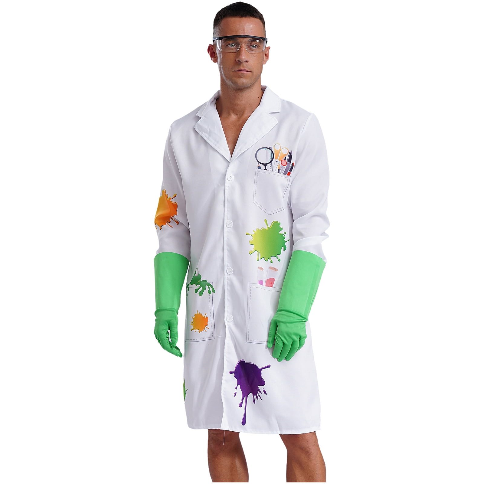 YONGHS Mens Halloween Crazy Scientist Roleplay Costume White Graffiti ...