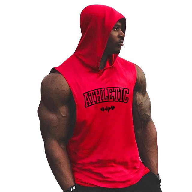 Yonghs Mens Letters Print Hooded Tank Top Sleeveless Training Workout
