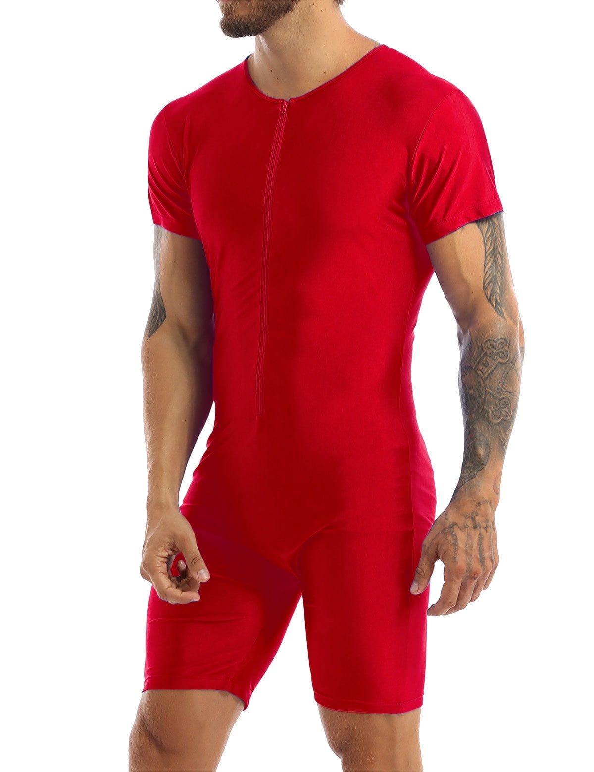 YONGHS Mens Short Sleeve Zip Up Leotard Shorty Wrestling Singlet ...