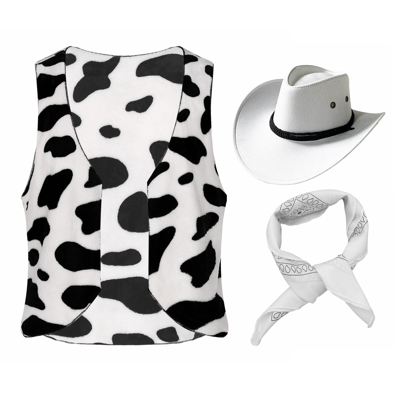 YONGHS Mens Western Cowboy Outfits 3Pcs Cow Print Vest Coat Waistcoat ...