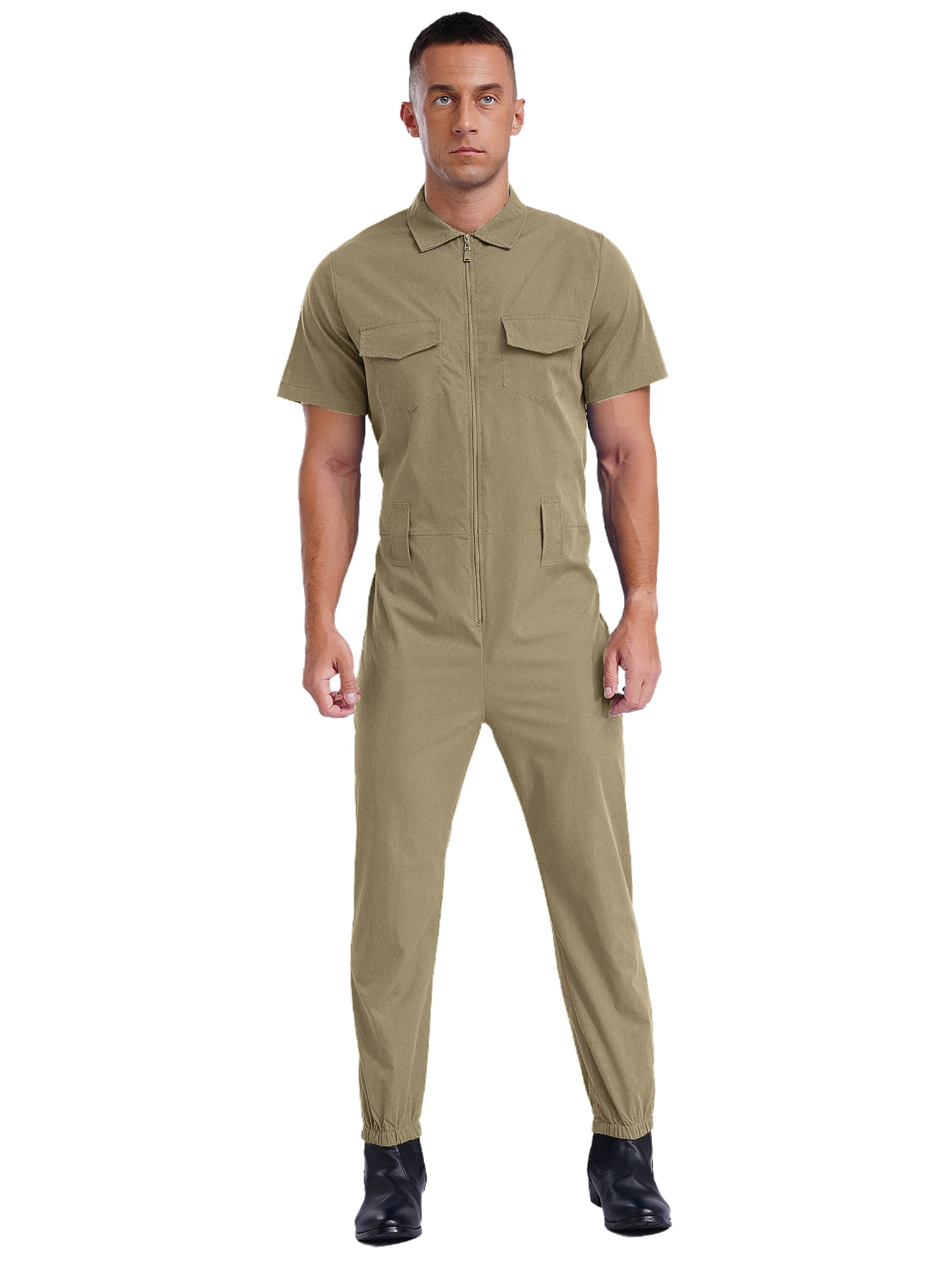 YONGHS Mens Zipper Coverall Jumpsuits One Piece Short Sleeve Warehouse ...