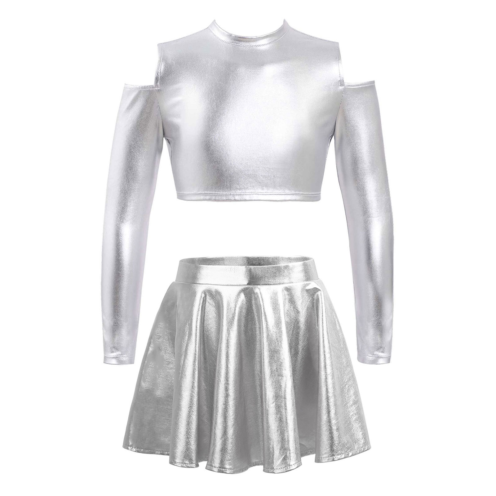 YONGHS Metallic Dance Costume for Girls Cheerleading Hip Hop Jazz Dance ...