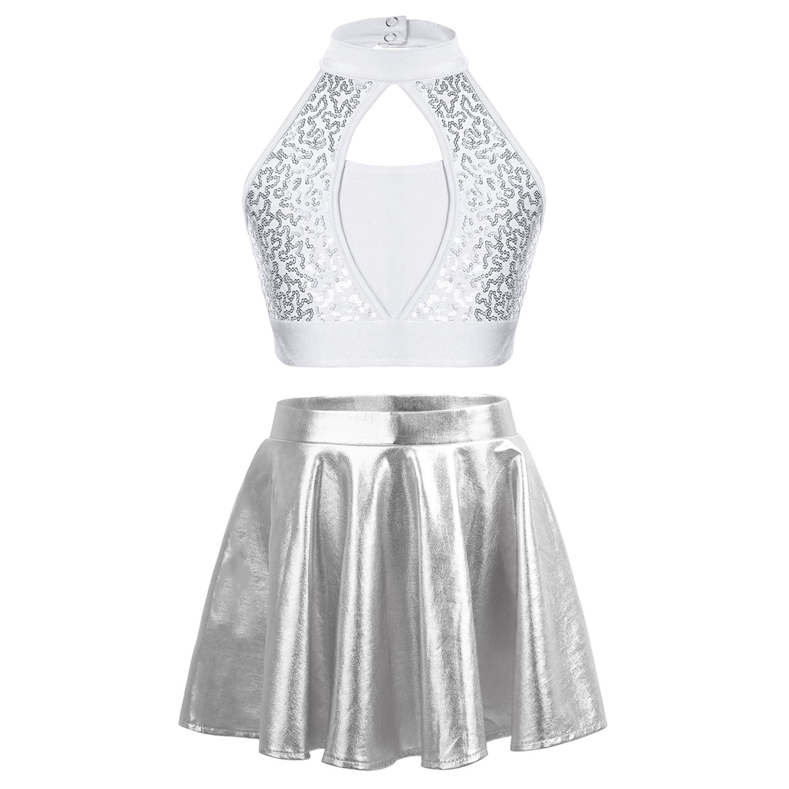 YONGHS Sparkle Dance Outfit for Girl Ballet Jazz Hip Hop Dance Crop Top ...