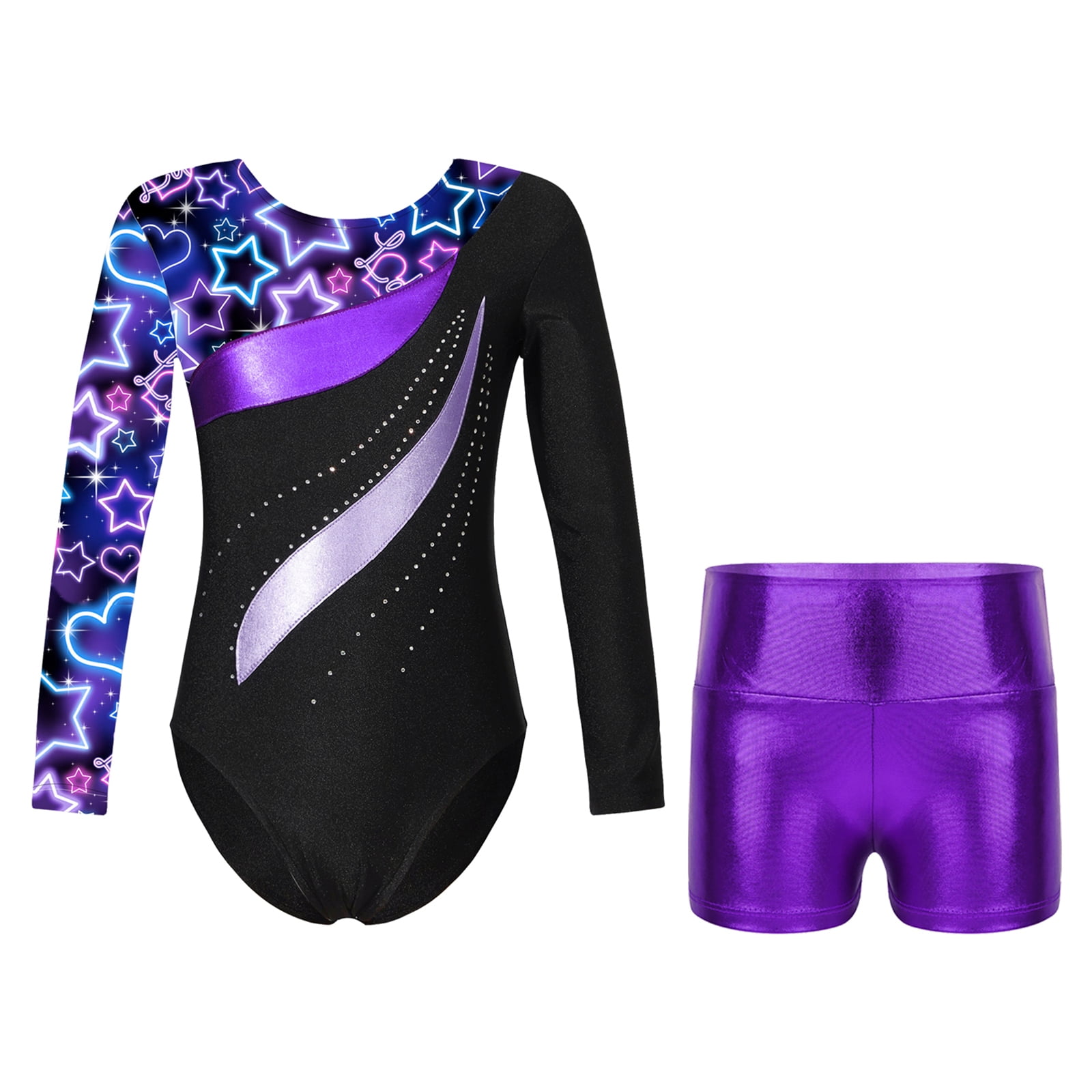 YONGHS Teens Kids Girls 2Pcs Dance Outfits Gymnastics Sport Leotard ...