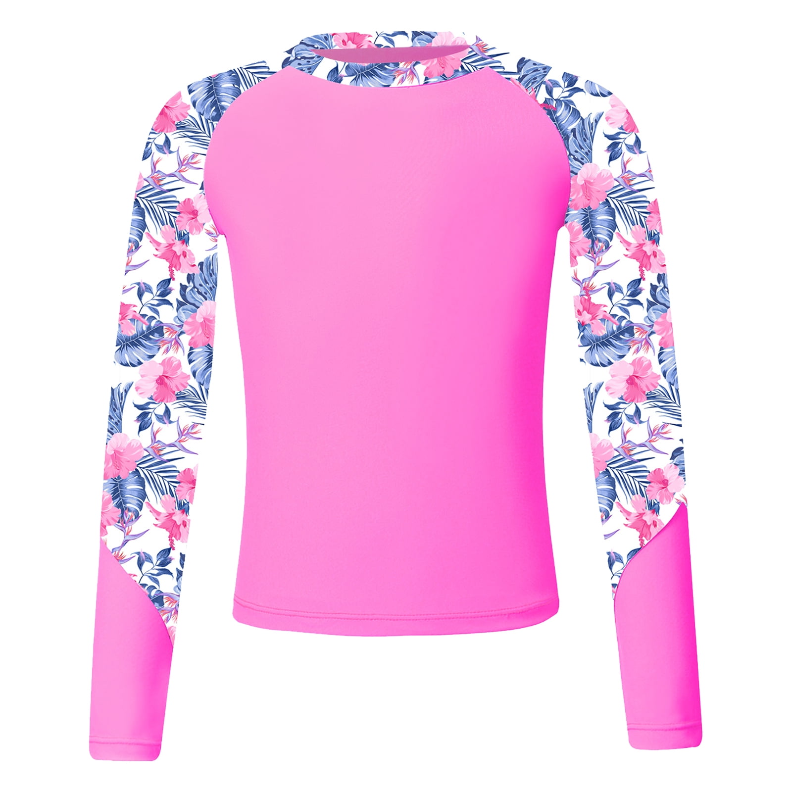 YONGHS UPF 50+ Swim Top for Girls Floral Long Sleeve Rashguard Shirts ...