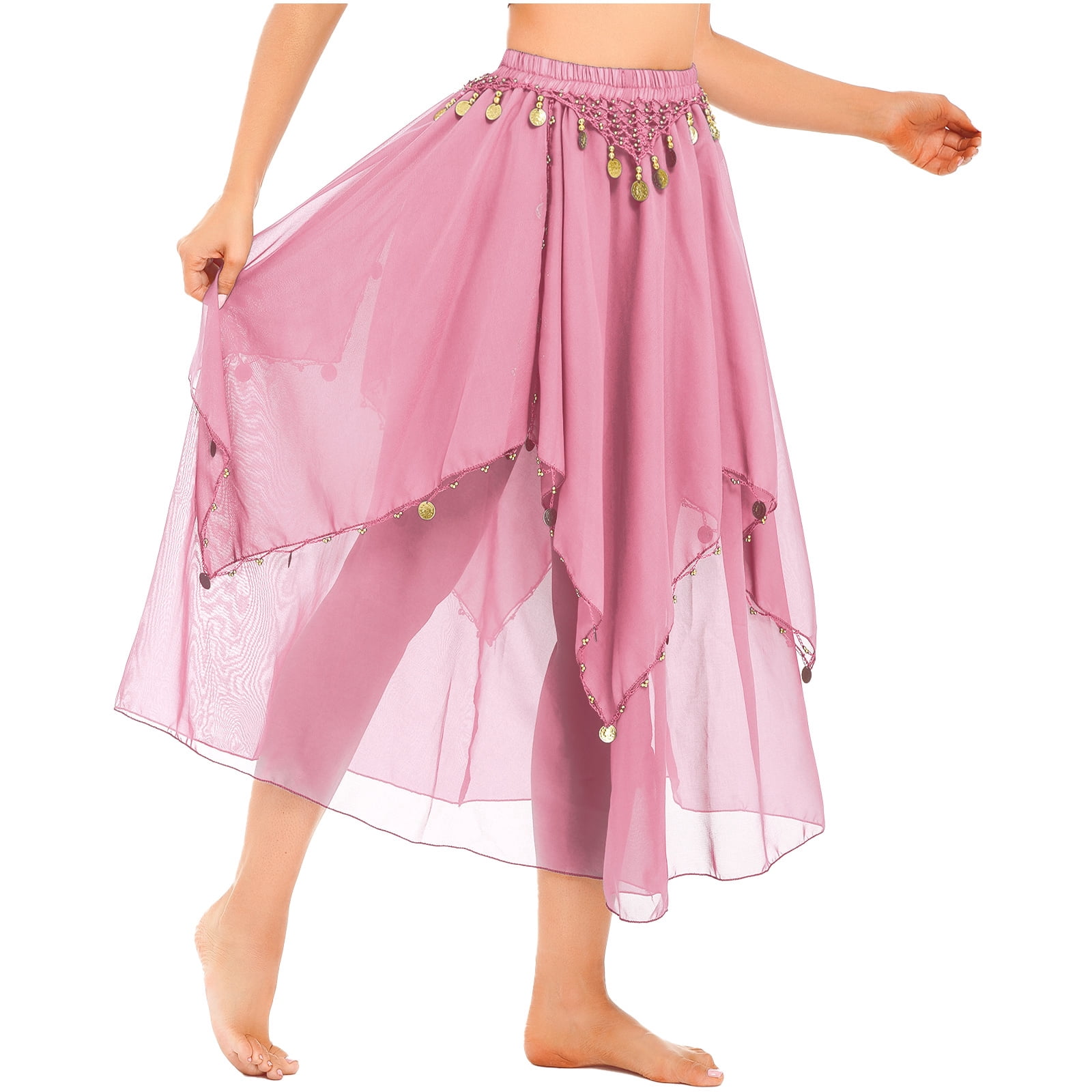 YONGHS Women Asymmetric Sequins Beads Chiffon Belly Dance Skirt Tribal ...