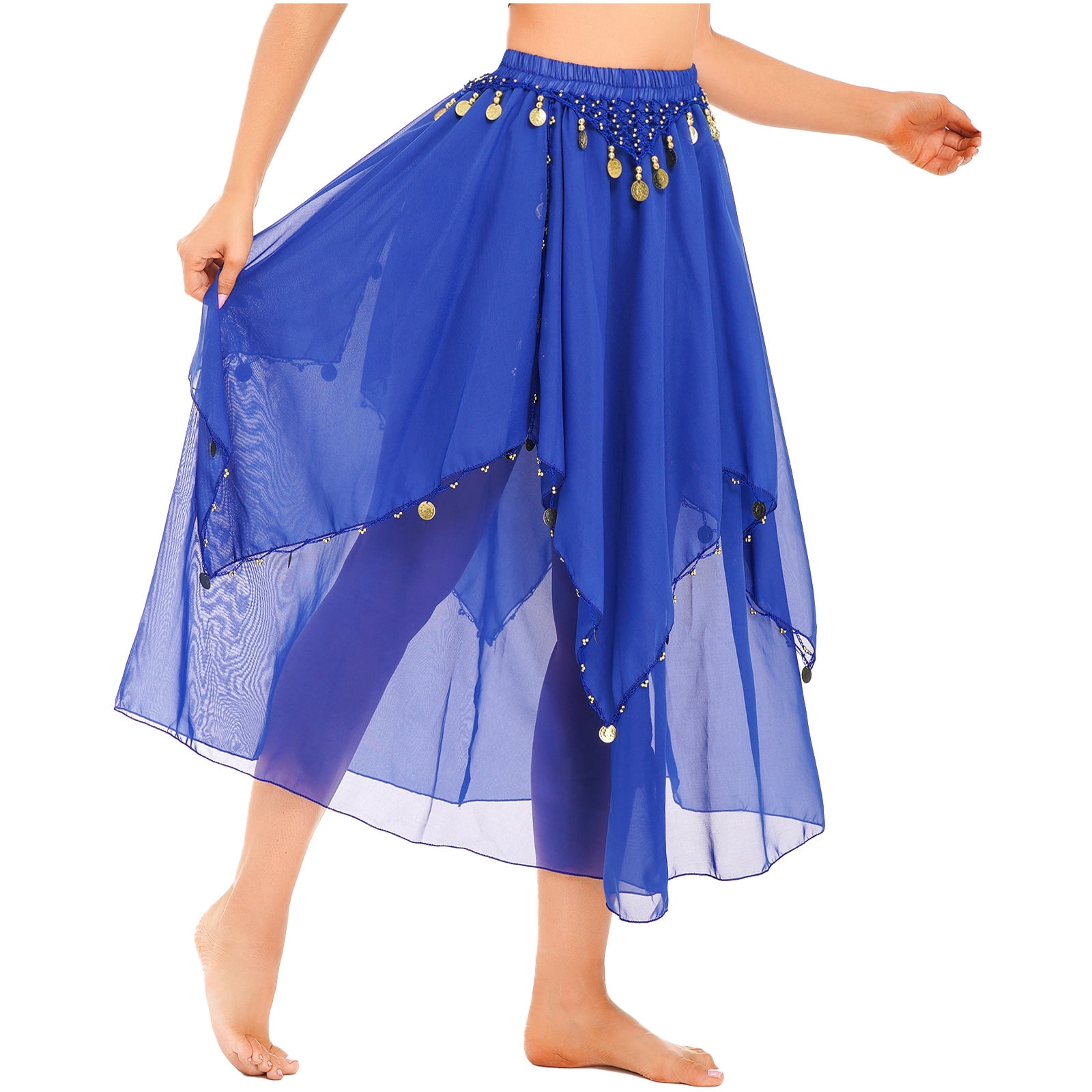 YONGHS Women Asymmetric Sequins Beads Chiffon Belly Dance Skirt Tribal ...