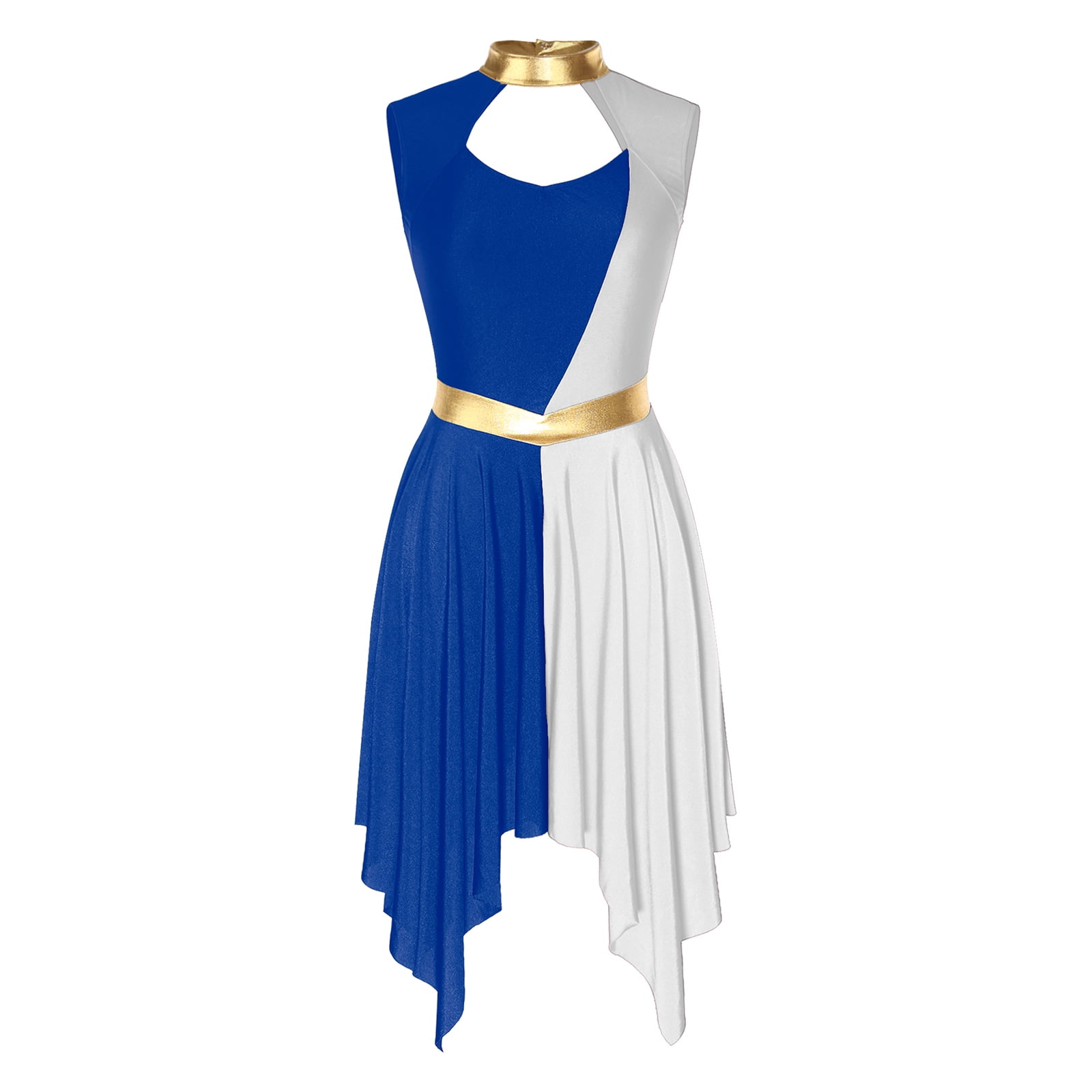 YONGHS Women Color Block Praise Dance Dress Golden Metallic Liturgical ...