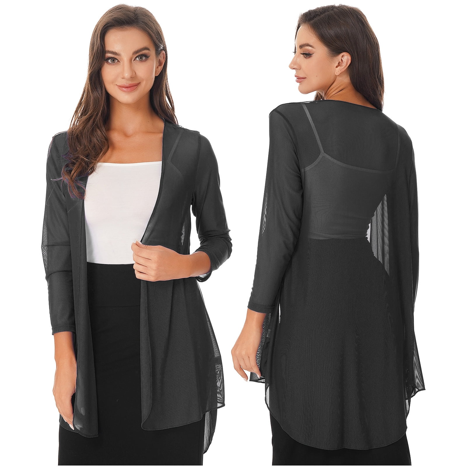 YONGHS Women Half Sleeve Chiffon Long Cardigan Bolero Open Front Casual ...