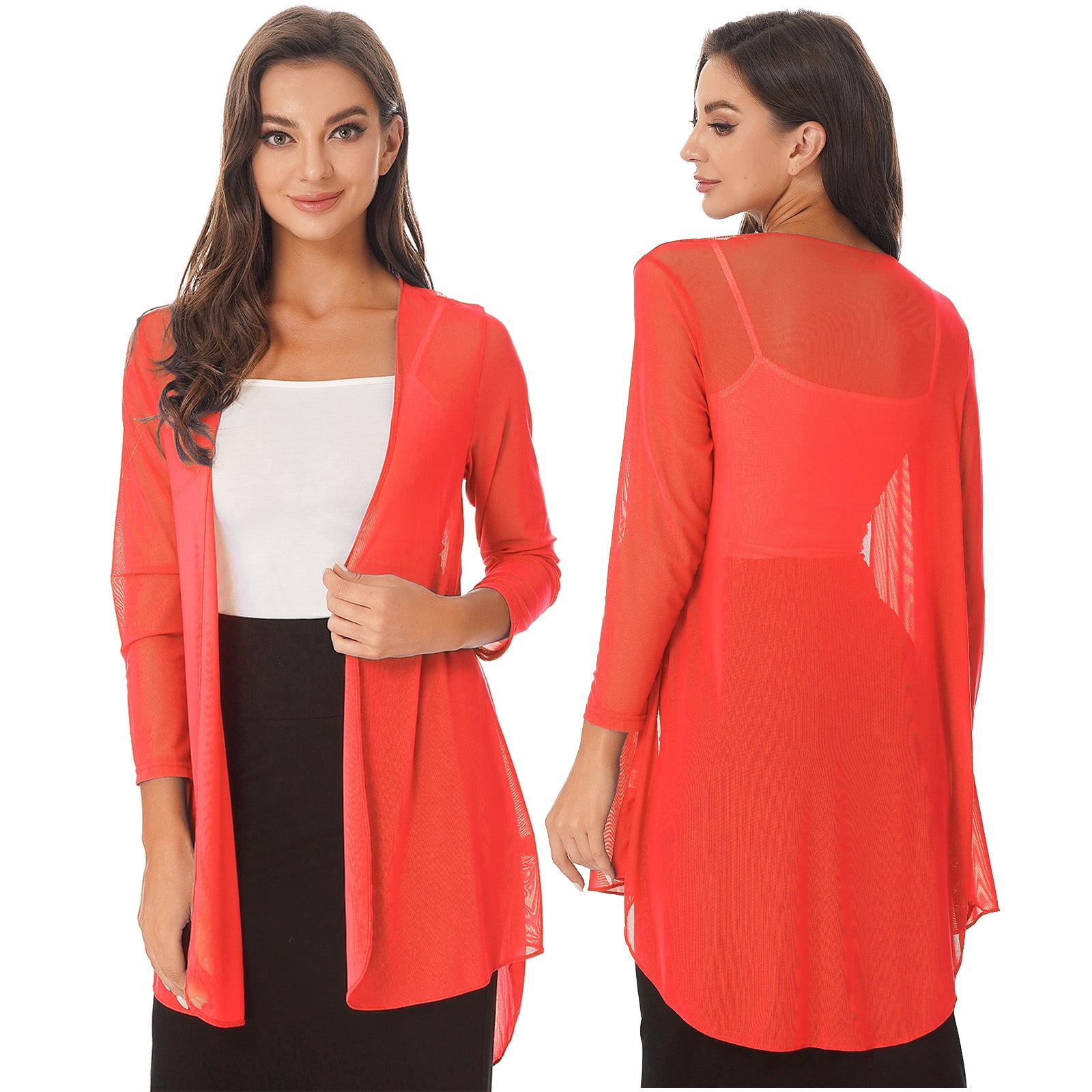 YONGHS Women Half Sleeve Chiffon Long Cardigan Bolero Open Front Casual ...