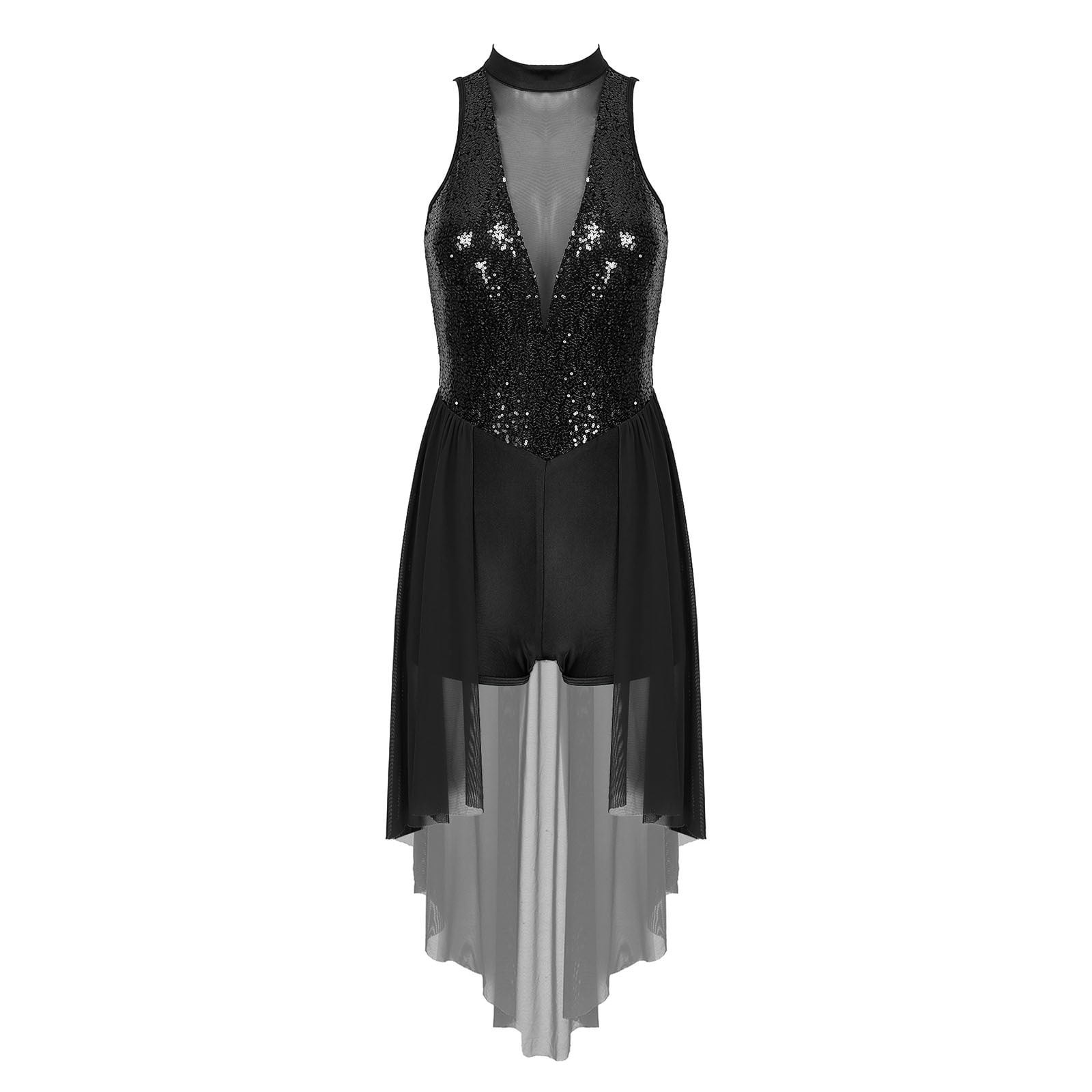 YONGHS Women Lyrical Modern Contemporary Dance Dress Sequins Mesh ...