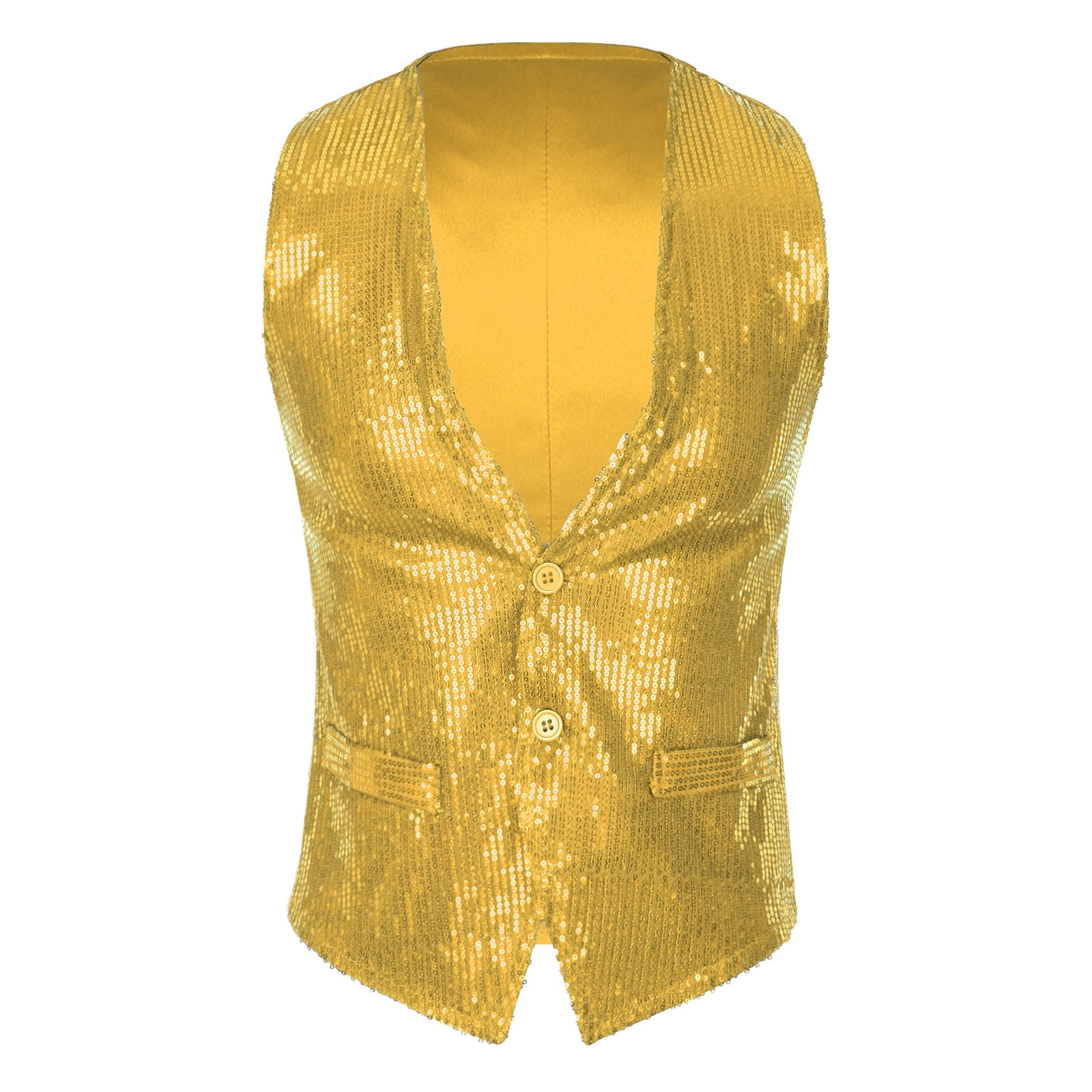 YONGHS Women Men Sparkly Sequin Vest Sleeveless Party Jacket Disco ...