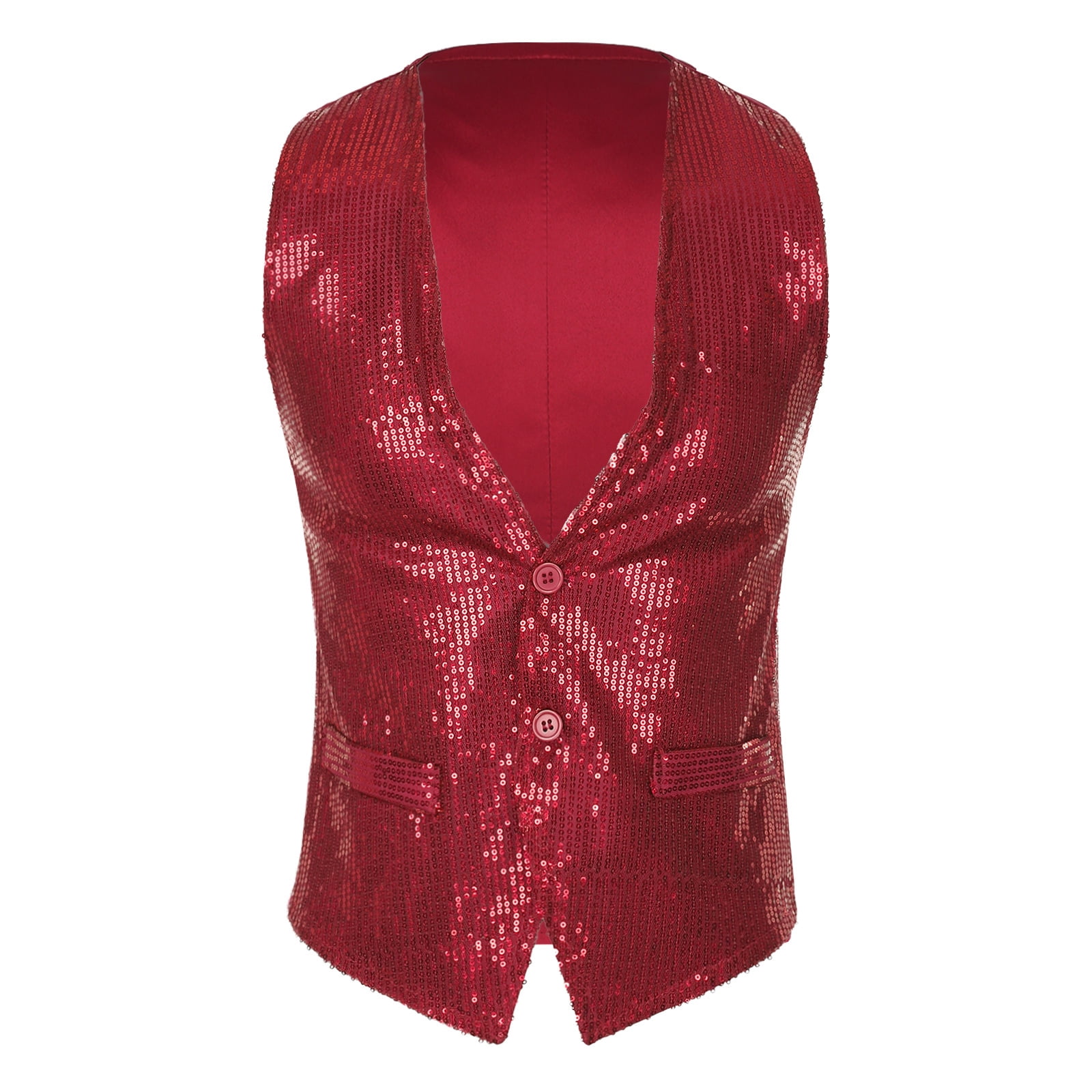 YONGHS Women Men Sparkly Sequin Vest Sleeveless Party Jacket Disco ...
