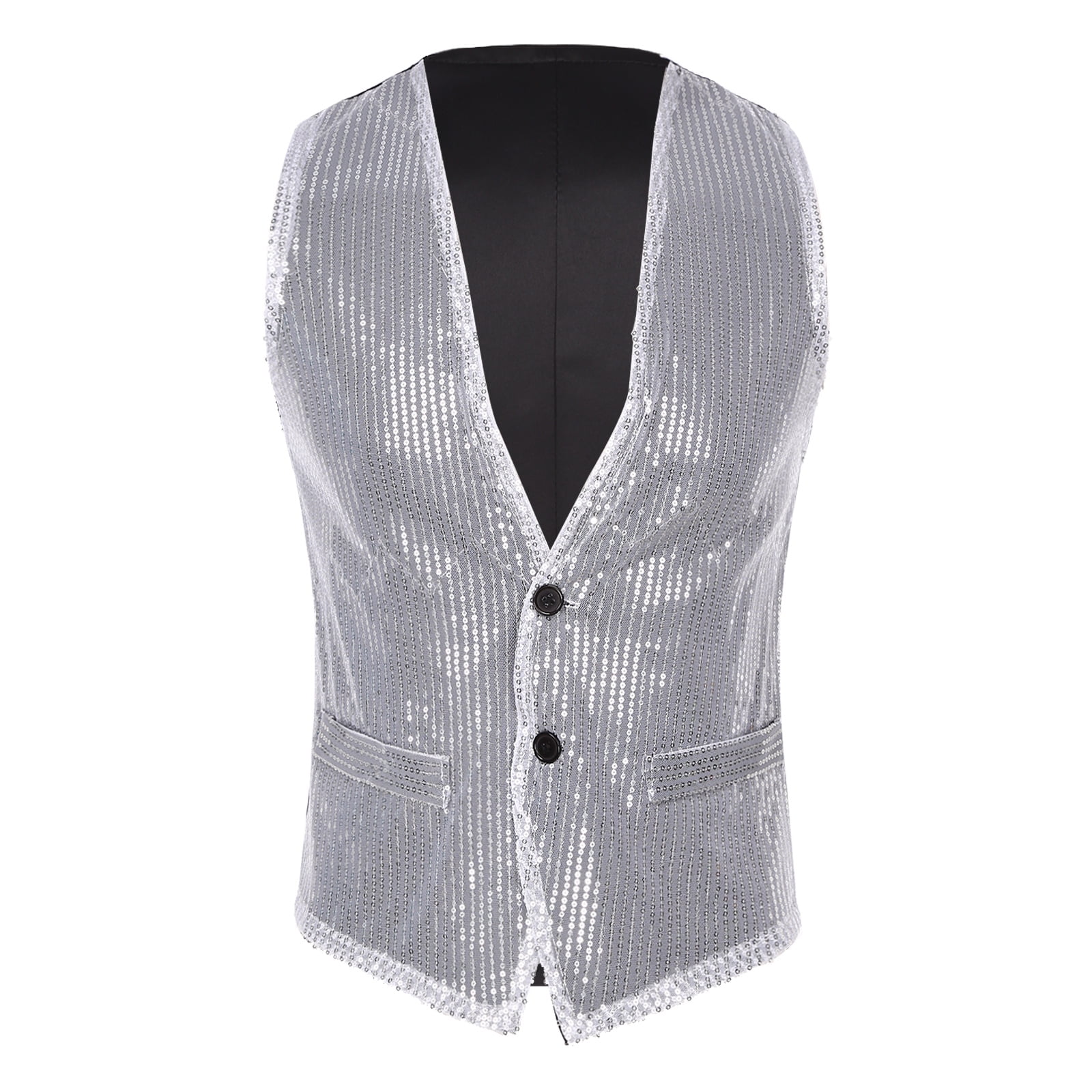 YONGHS Women Men Sparkly Sequin Vest Sleeveless Party Jacket Disco ...