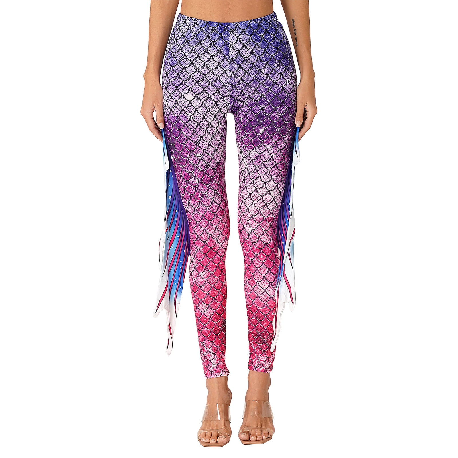 YONGHS Women Mermaid Legging Fish Scale Fin Fitness Long Leggings Pants ...
