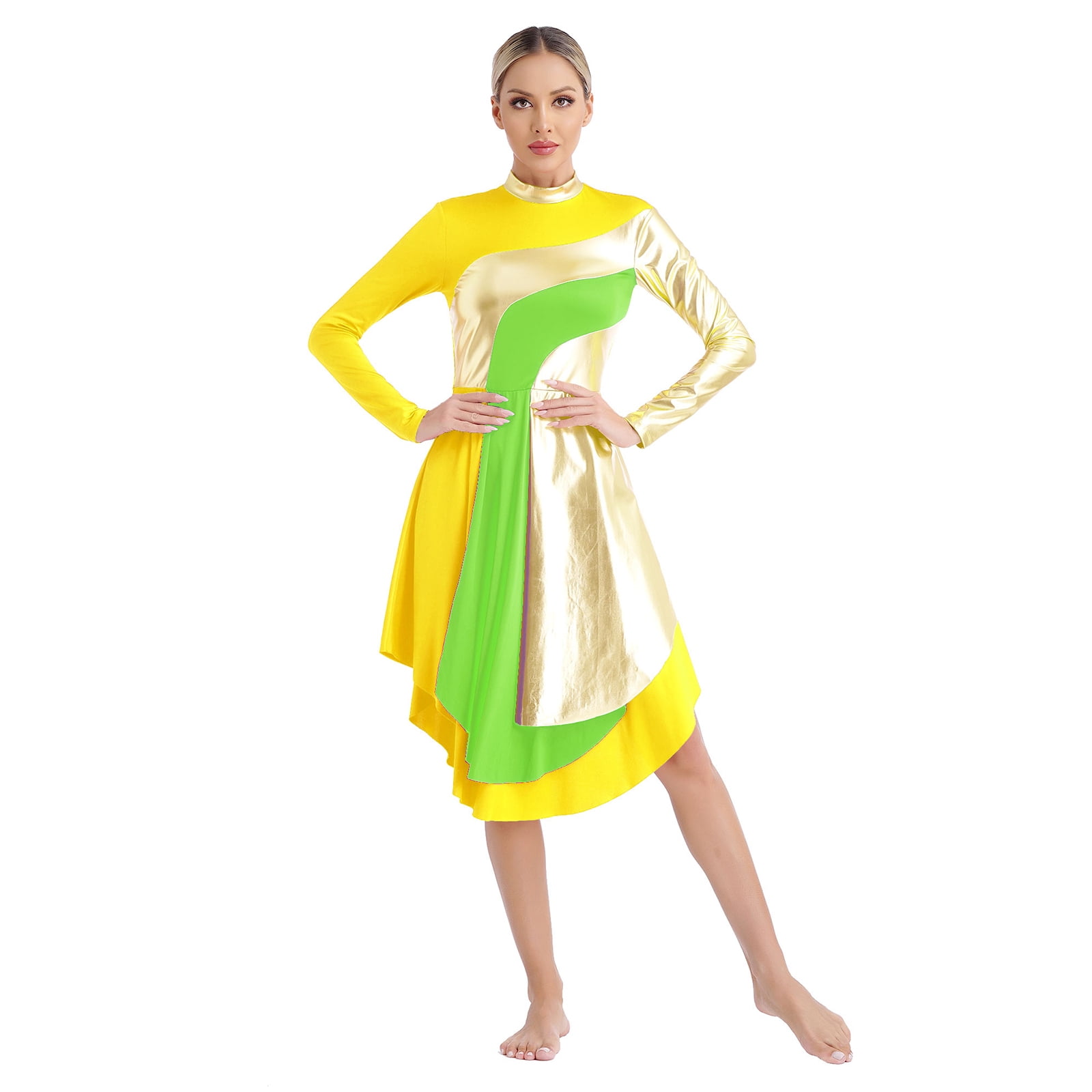 YONGHS Women Metallic Color Block Lyrical Dance Dress Liturgical ...