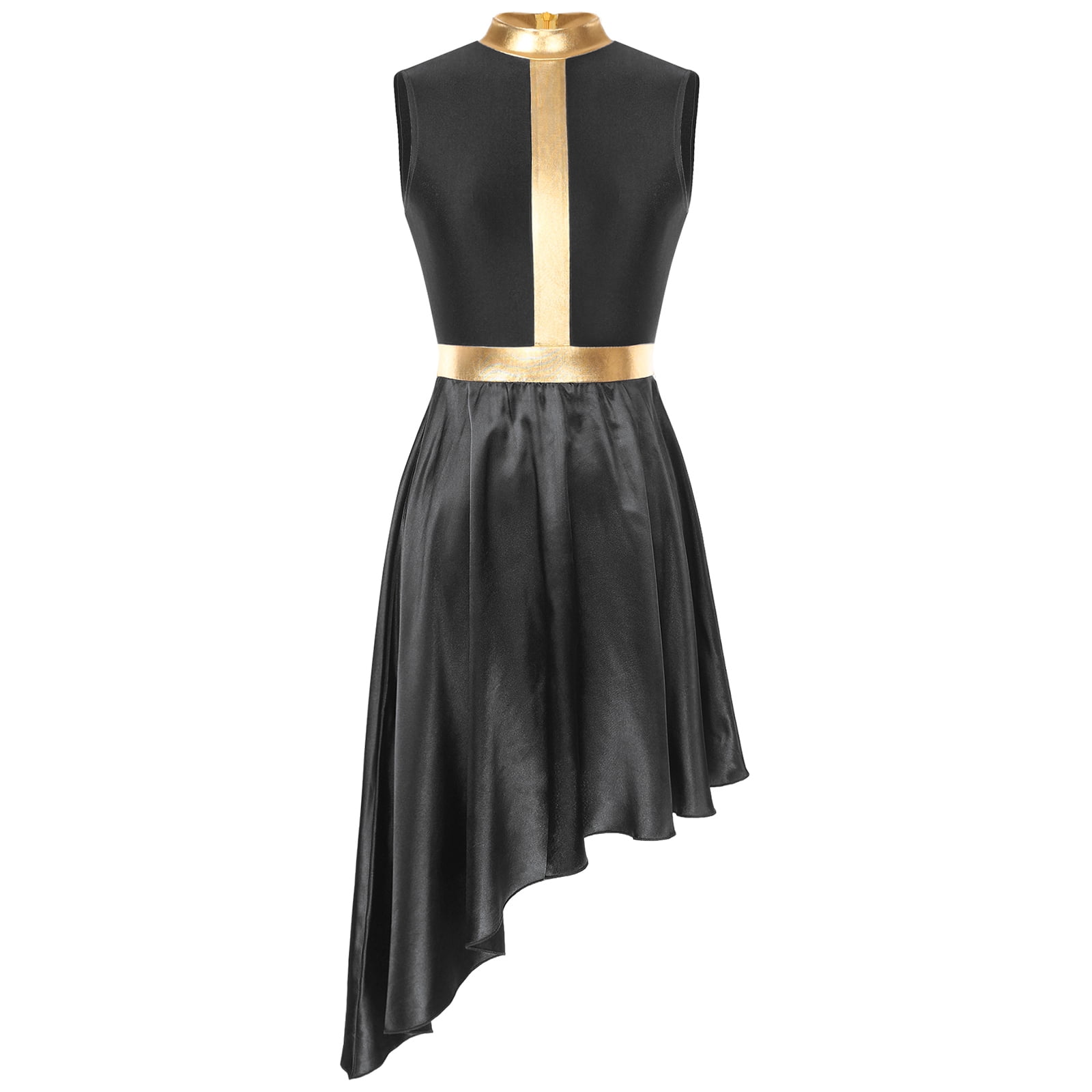YONGHS Women Metallic Praise Dance Dress Overlays Tunics Irregular ...