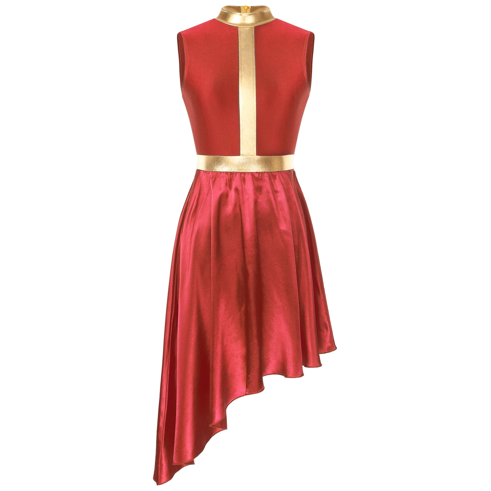 YONGHS Women Metallic Praise Dance Dress Overlays Tunics Irregular ...