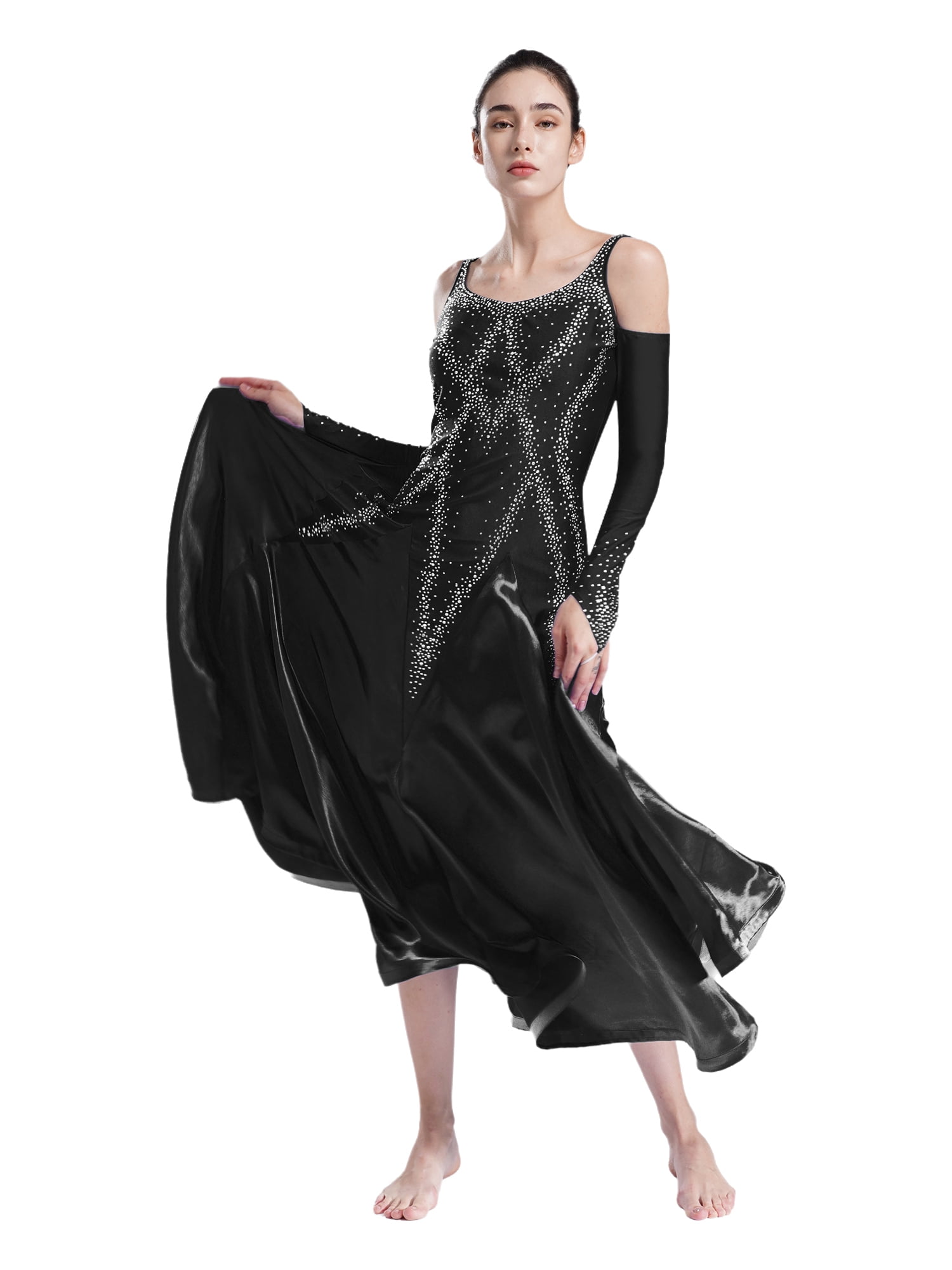 YONGHS Women Rhinestones Standard Competition Dance Dress Long Sleeve ...